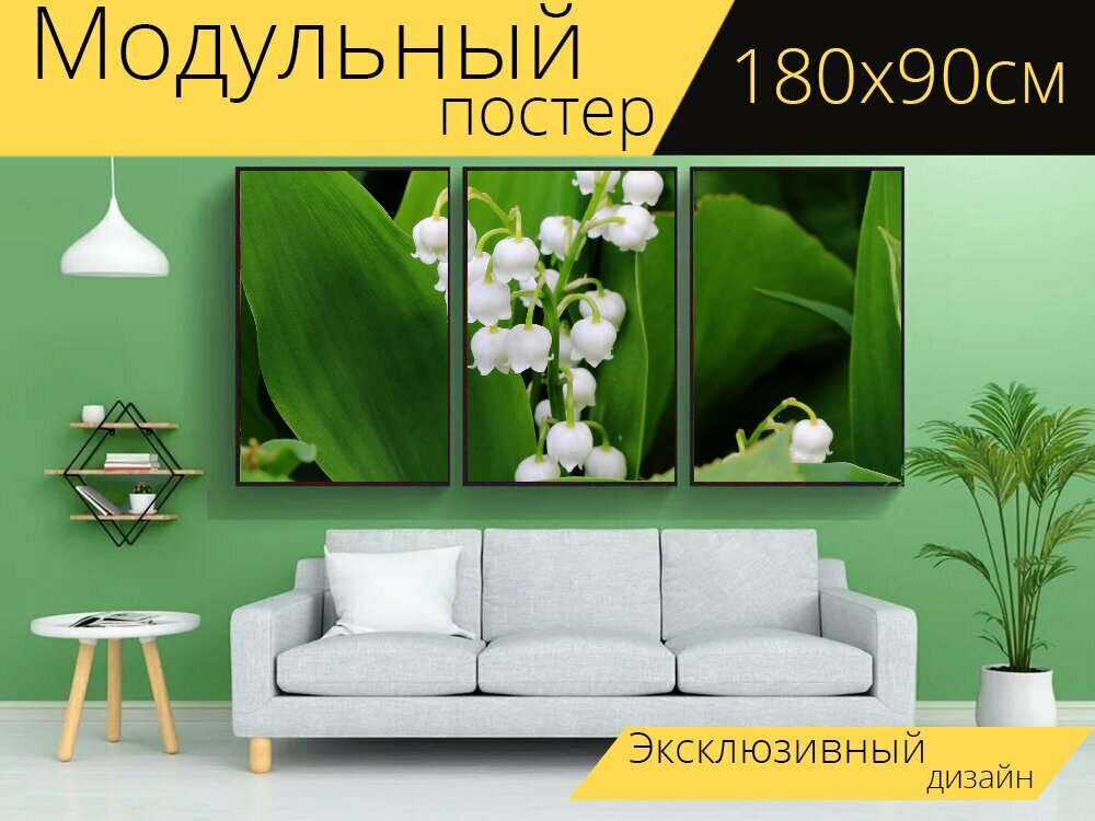 Модульный постер "Ландыш, цветок, весна" 180 x 90 см. для интерьера