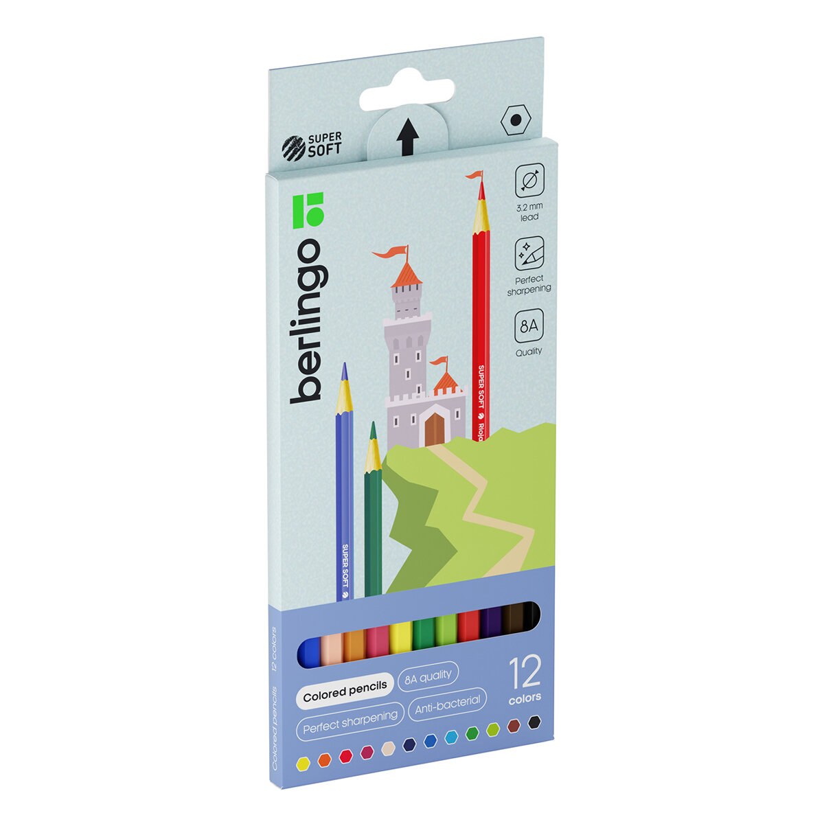 Карандаши цветные 12 цв BERLINGO замки SuperSoft, картонный футляр