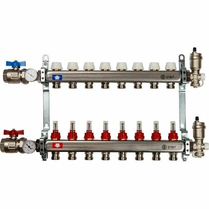 Коллектор в сборе с расходомерами STOUT 8 вых.