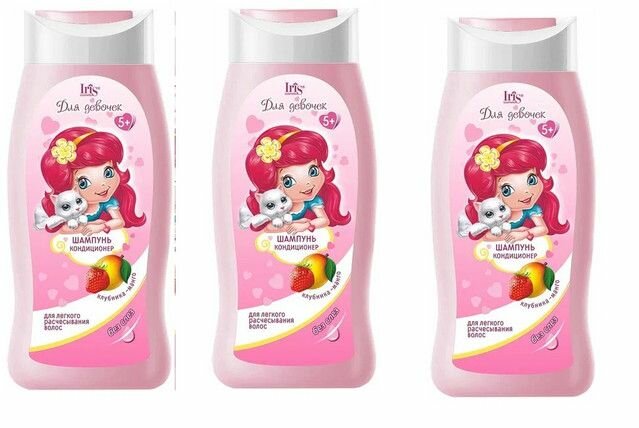 Iris красотка шампунь-кондиционер с пребиотиком клубника 400мл, 3 шт