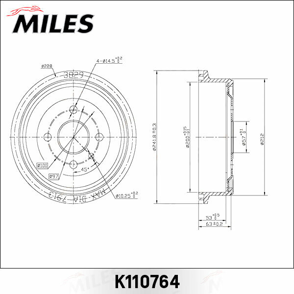 MILES Барабан тормозной DAEWOO NEXIA/LANOS/ESPERO/OPEL ASTRA F/KADET E