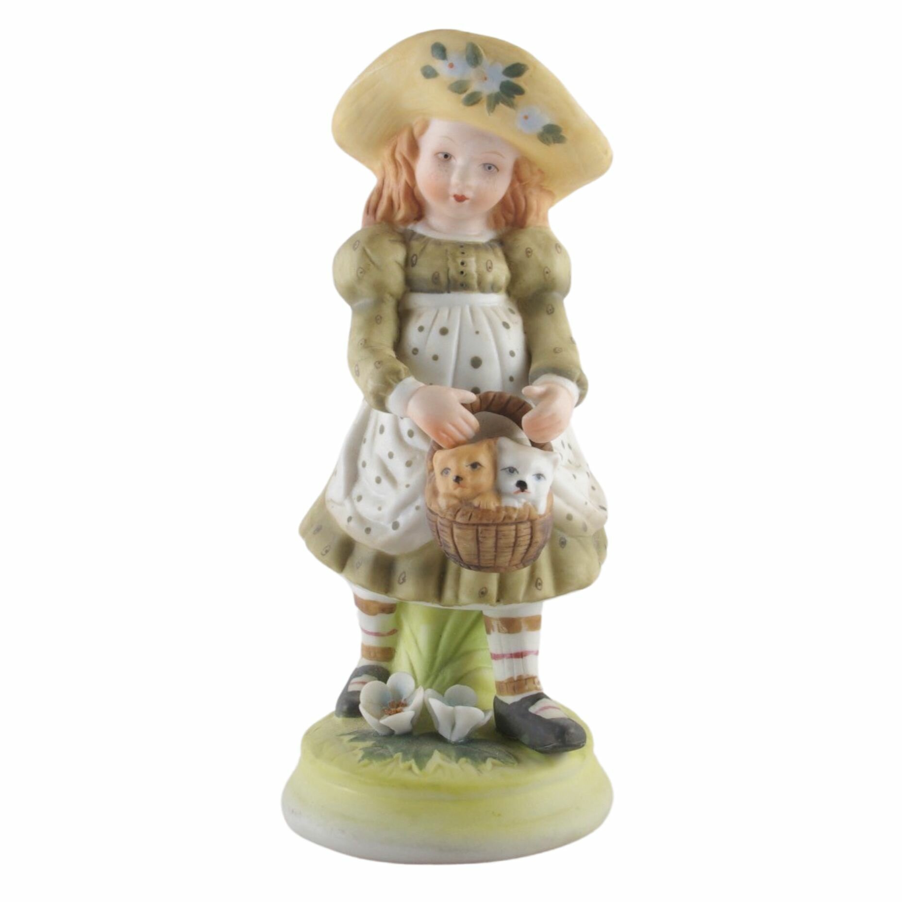 Винтажная статуэтка "Девочка с щенками". Фарфор, ручная роспись. HOLLY HOBBIE, Китай по заказу США