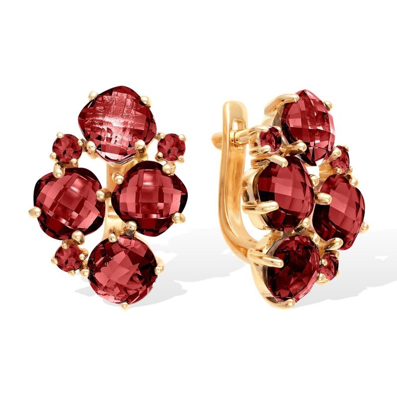 Серьги, золото, 585 проба, гранат