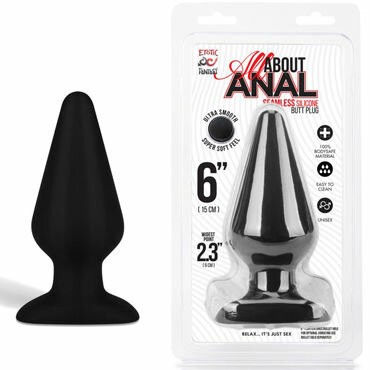 Erotic Fantasy All About Anal Butt Plug, черный, 13 см Анальный плаг из ультра бархатистого силикона с отверстием