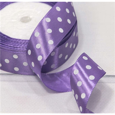 Лента атласная в горошек 25ммх23м лавандовая