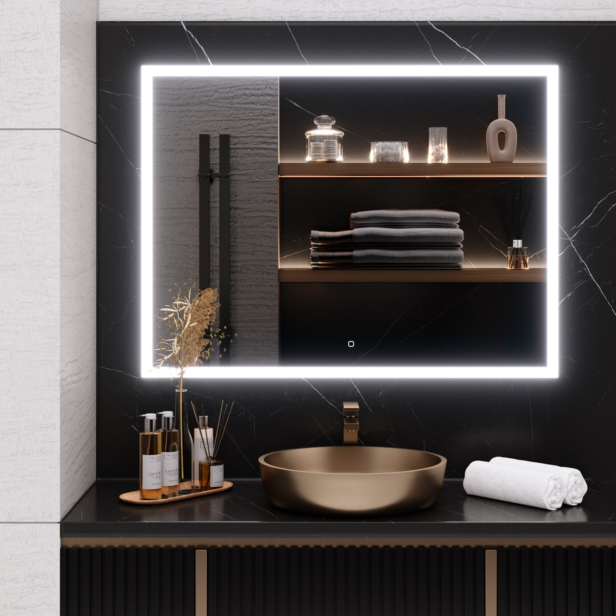 Зеркало для ванной Emmy "Аврора", 100x80, сенсор, холодная LED подсветка.