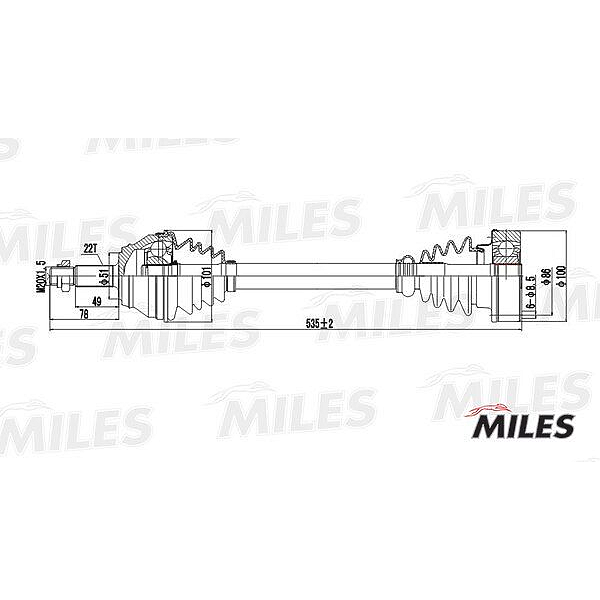 MILES gc01129 (GC01129 / GC01129_MI) привод в сборе VW g3 / Passat (Пассат) 1.8-2.0 88-98 лев.