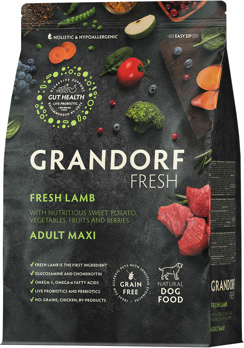 Корм сухой Grandorf Fresh Gf Dog Adult Maxi Lamb&Sweet Potato для взрослых собак крупных пород с ягненком и бататом, 3 кг
