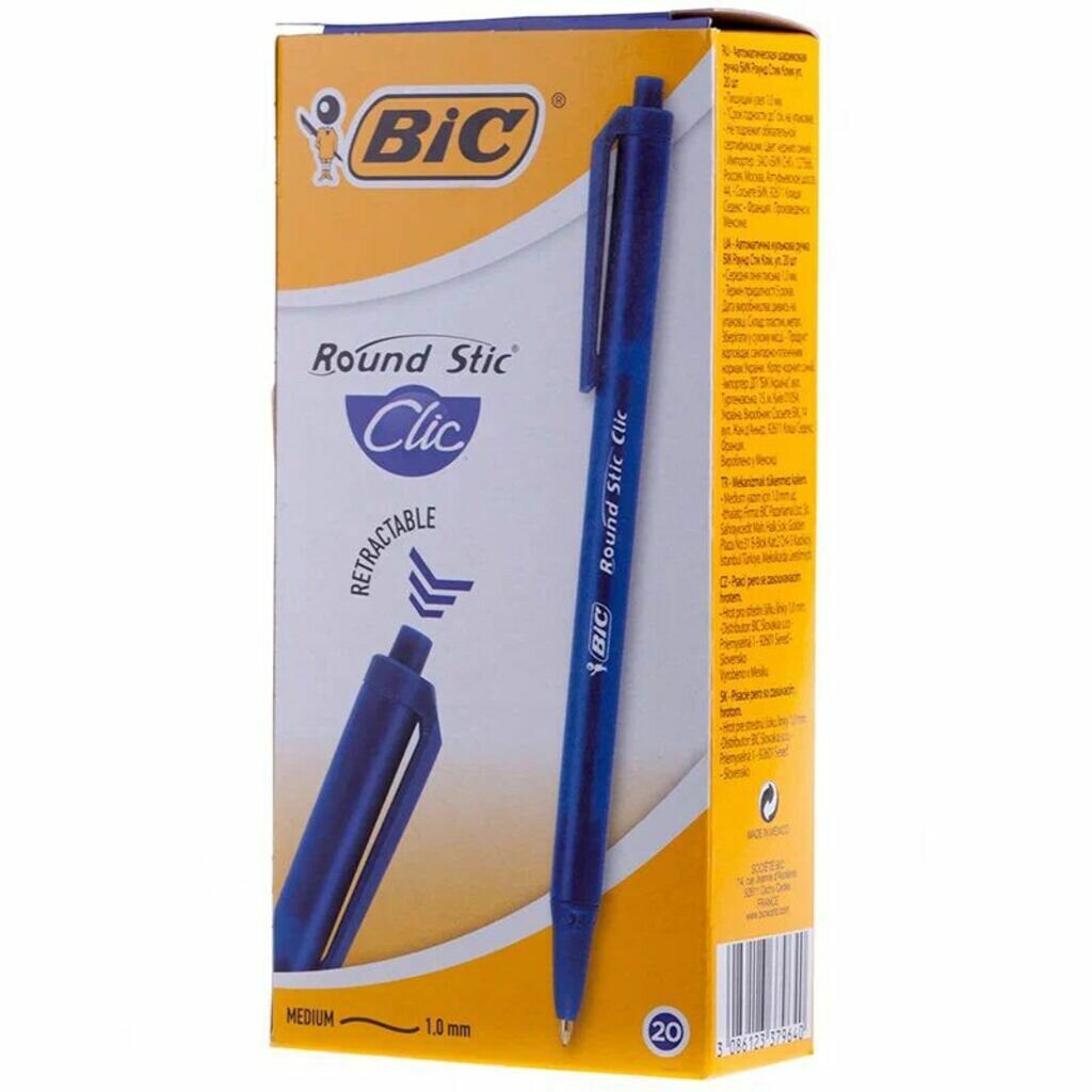 Ручка шар. BIC Round Stick Clic, синяя, 1,0мм, автомат. Комплект из 20 ручек