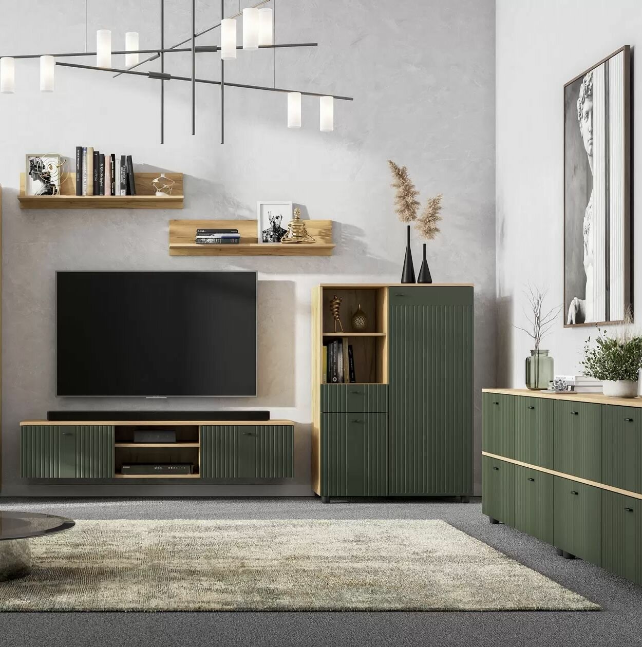 Шкаф двухдверный Модена дуб золотой/олива софт