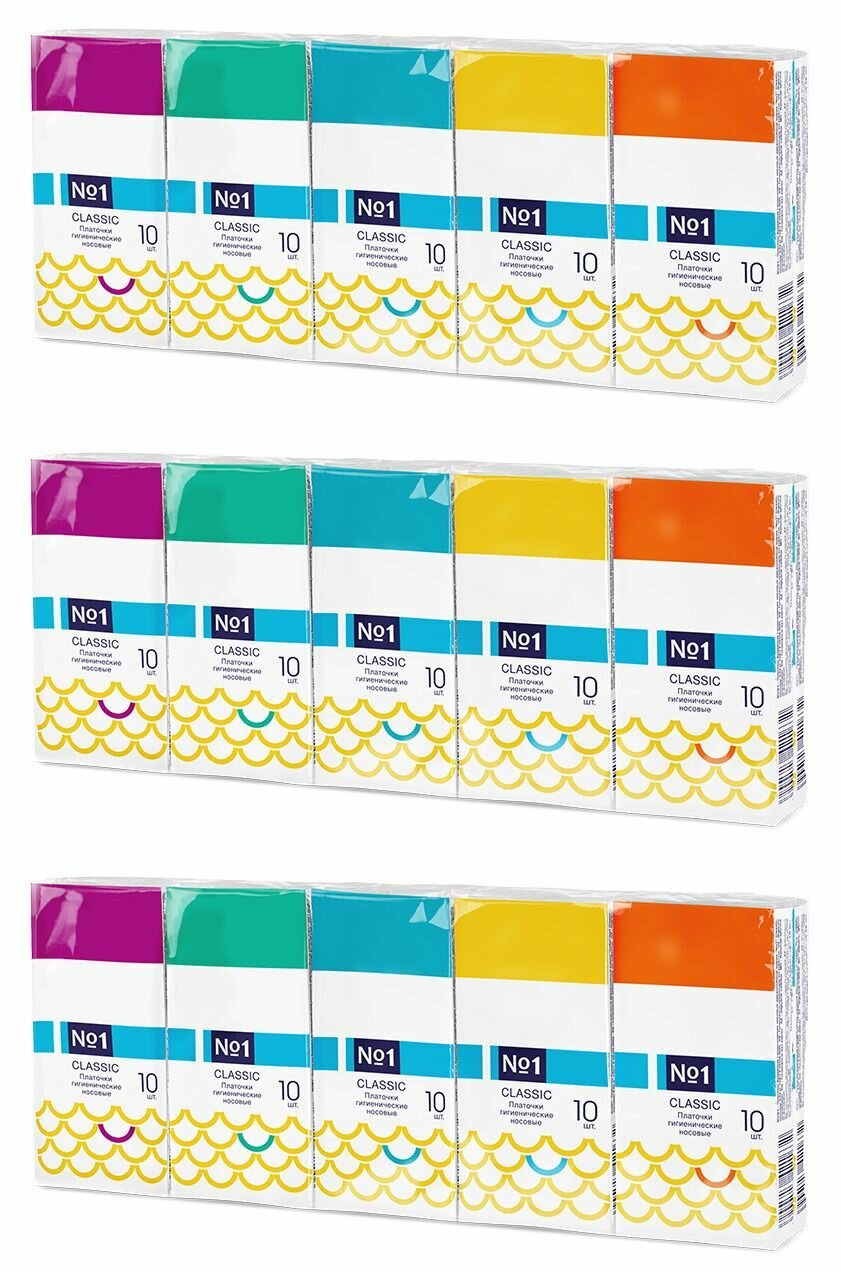 BELLA Платочки носовые Mega Pack Classic №1, двухслойные, 10 пачек/уп по 10 платочков, 3 уп