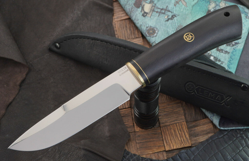 Нож Lemax Турист, сталь кованая 95х18, рукоять мельхиор, граб