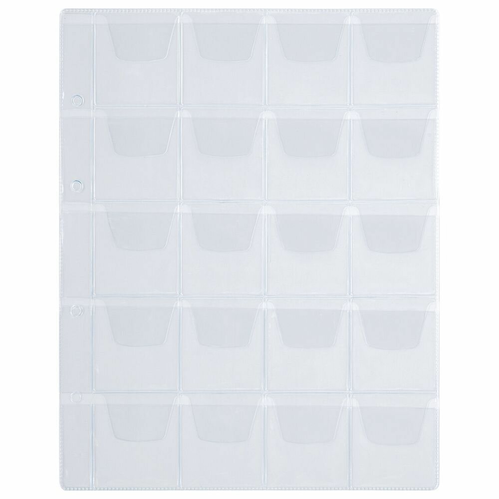 Листы-вкладыши для альбома OPTIMA на 20 монет d до 40 мм, комплект 10 шт, 200х250 мм, ПВХ, STAFF