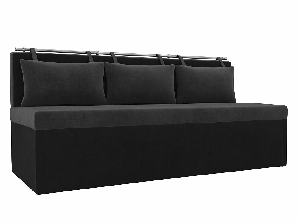 Кухонный диван Метро Серо-Черный Велюр, дельфин, 183х67х88 см