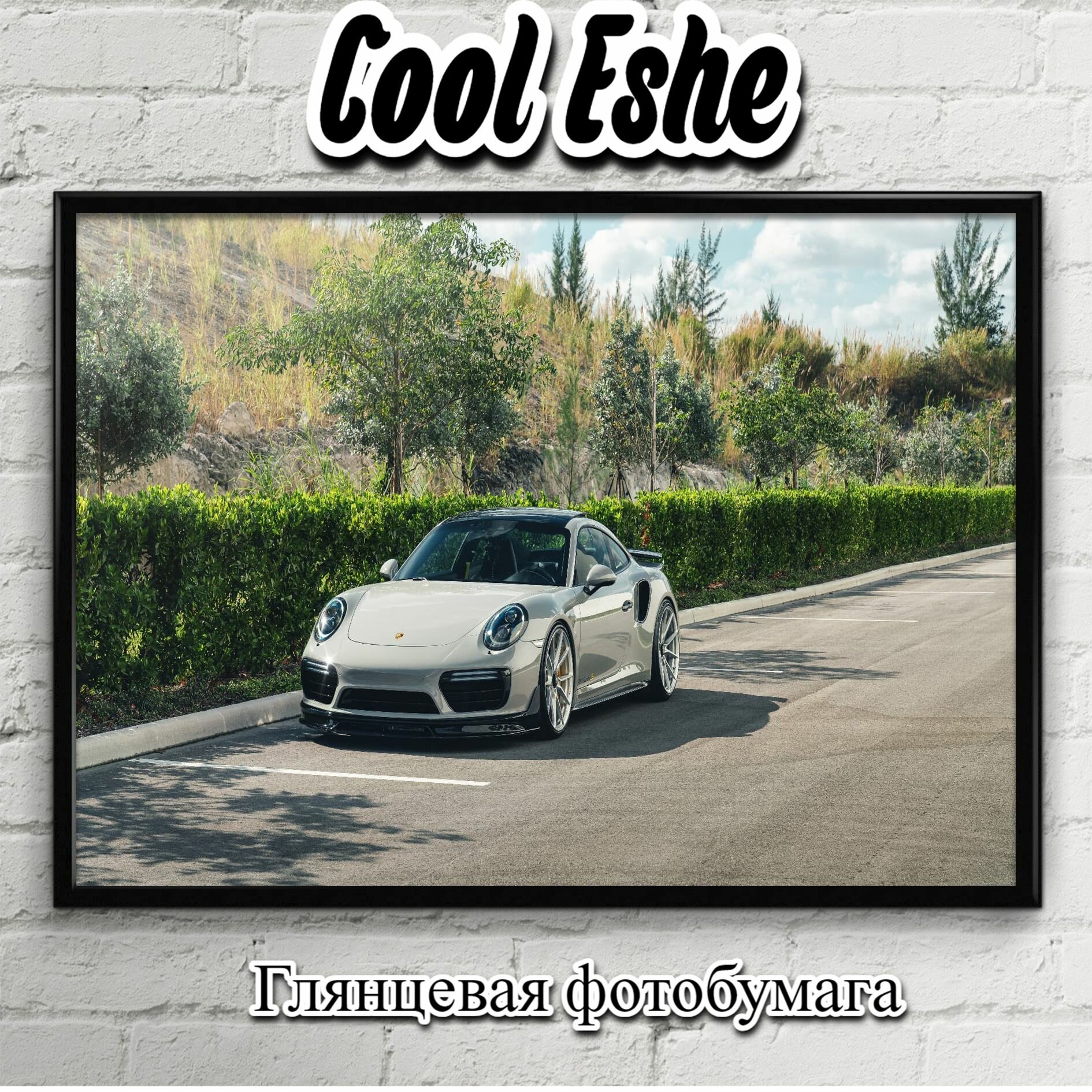 Плакат "porsche 911 turbo s, возле кустов на солнце" из коллекции "Автомобили" А4