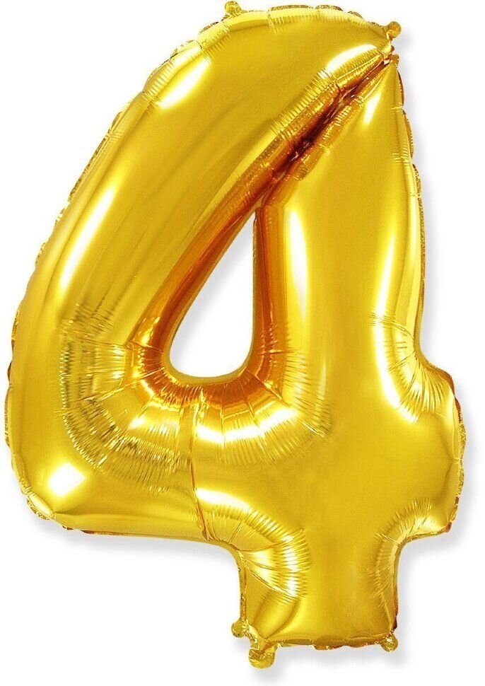 Шар (40'/102 см) Цифра, 4, Золото, 1 шт.