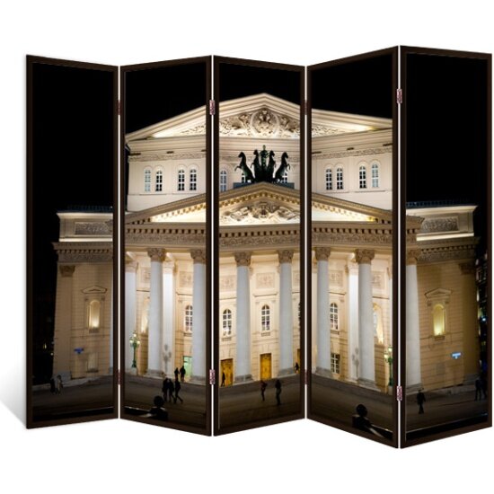 Ширма перегородка Декор Депо для комнаты деревянная "Большой театр" двухсторонняя с картинкой (города) 5 створок венге 176х230 см 18 кг