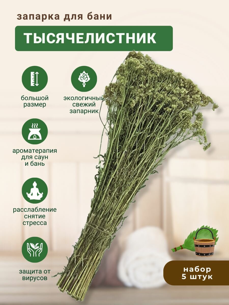 Запарка для бани Тысячелистник, трава-запарник, сухоцвет, 5 шт.