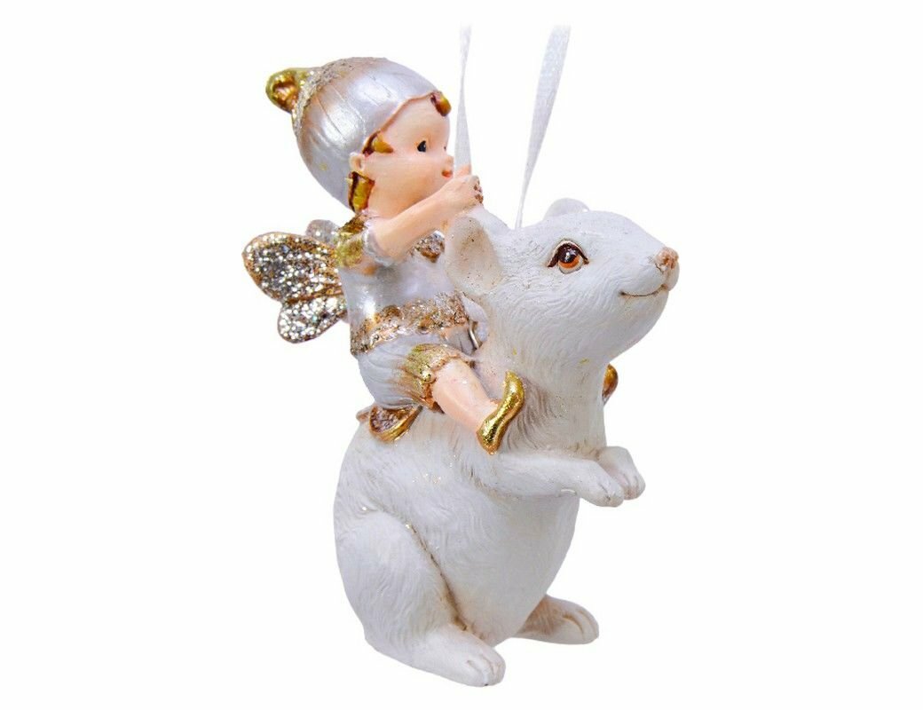 Ёлочная игрушка зимний эльф на мышке, полистоун, 8 см, Кэминг (Kaemingk) 530743-2