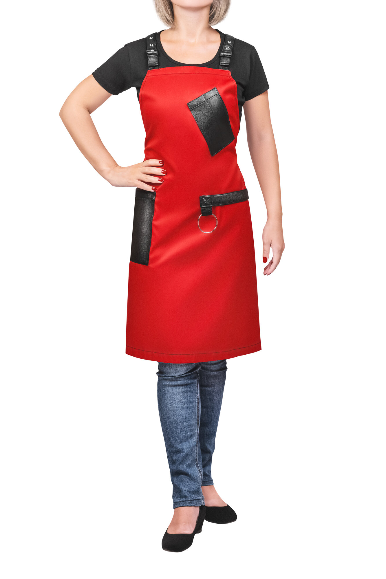 Фартук с нагрудником DECORATOR "фьюжен", унисекс, хлопок/полиэстер, водоотталкивающая пропитка, красный/чёрный