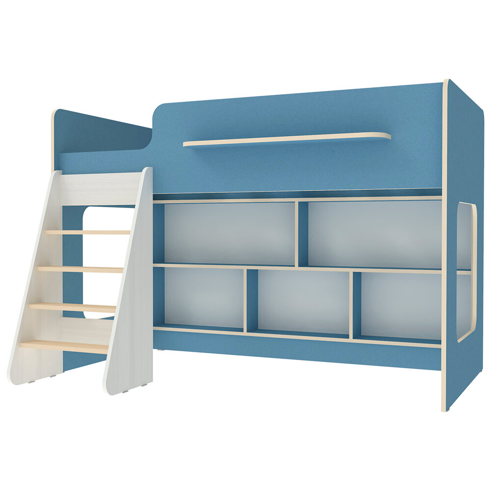 Кровать Л-22.1 Белое Дерево Светло Синий/Голубой