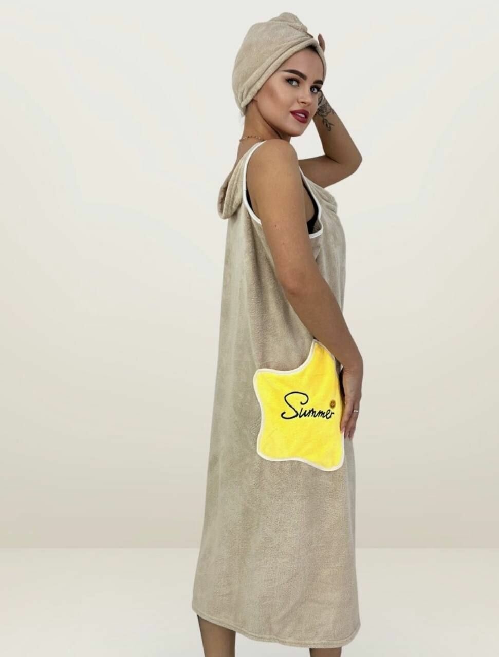 Комплект халат-полотенце и чалма для бани/сауны, для дома