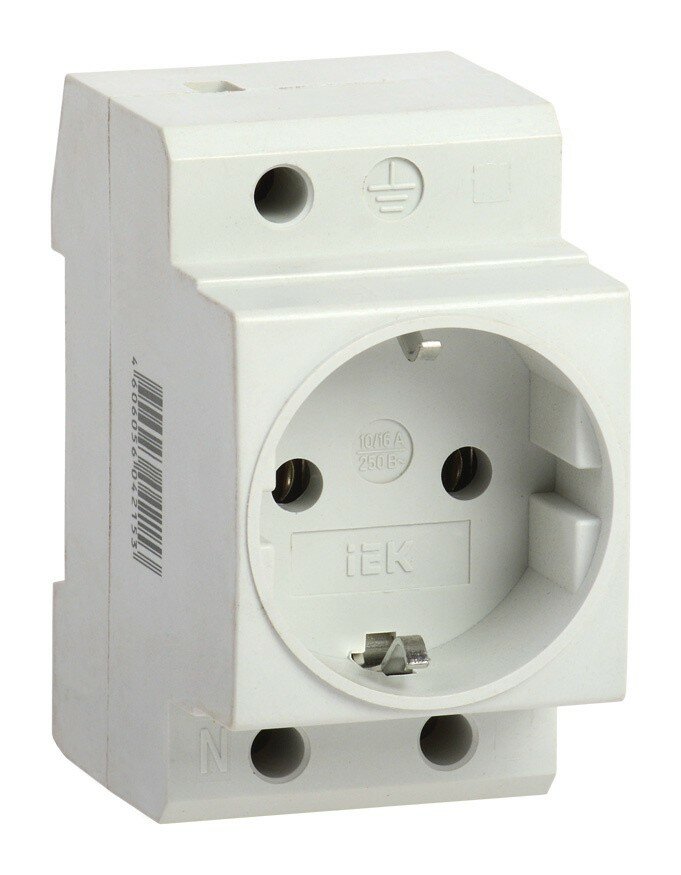 Розетка силов. IEK РАр10-3-ОП MRD10-16 одинар. DIN - рейка зазем. IP20 белый (упак:1шт)
