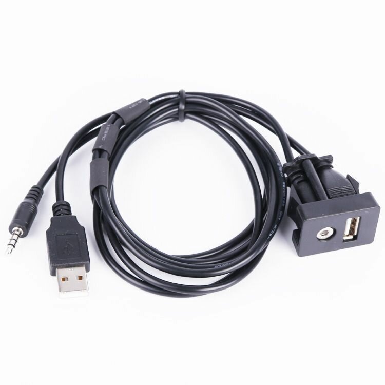 2-портовый комбинированный встраиваемый удлинитель USB2.0+jack 3,5(4pin) прямоугольный на защёлках1m