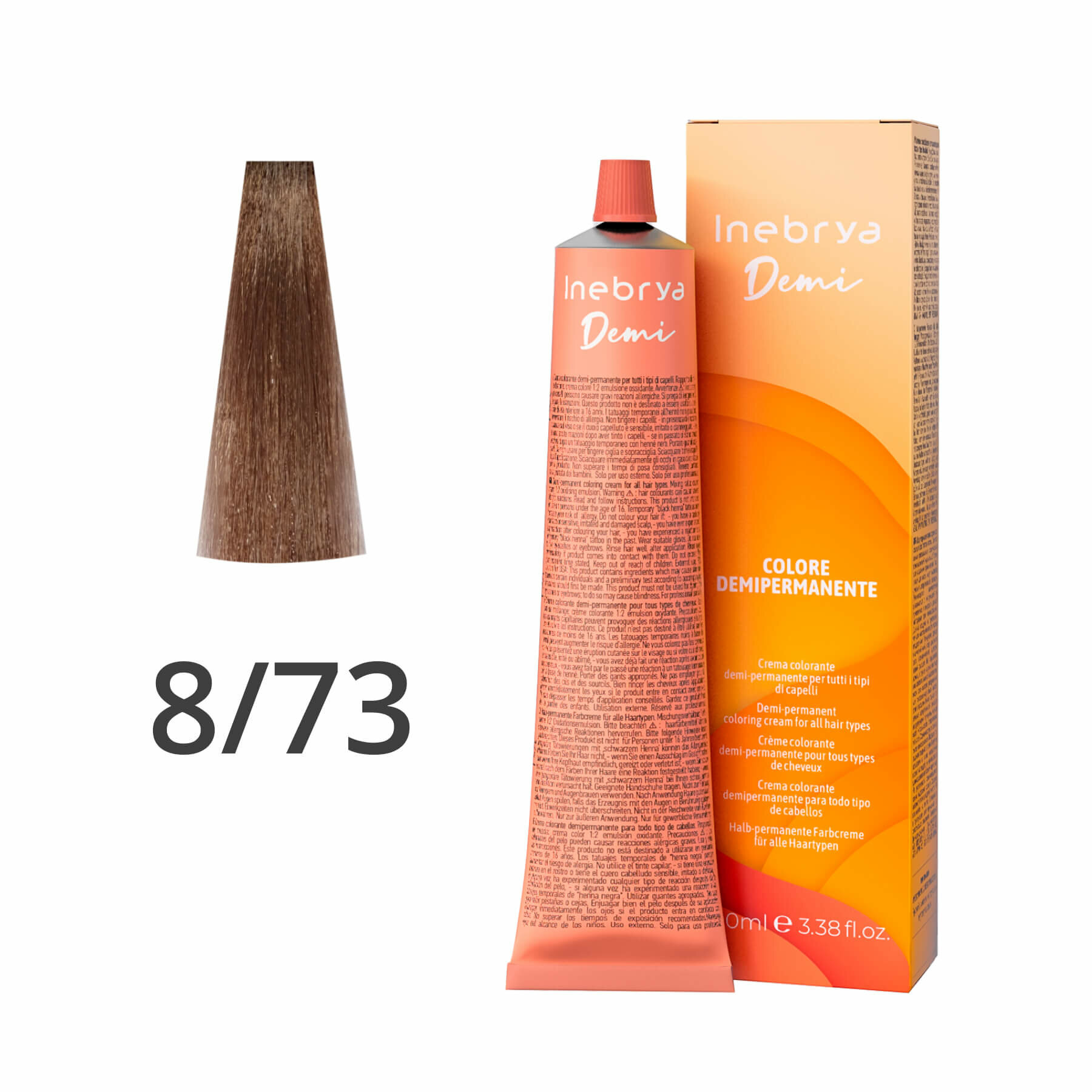 Крем - краска для тонирования волос профессиональная без аммиака Inebrya Toner Demi Permanent 8/73 Светлый русый Коричнево-золотистый, 100 мл