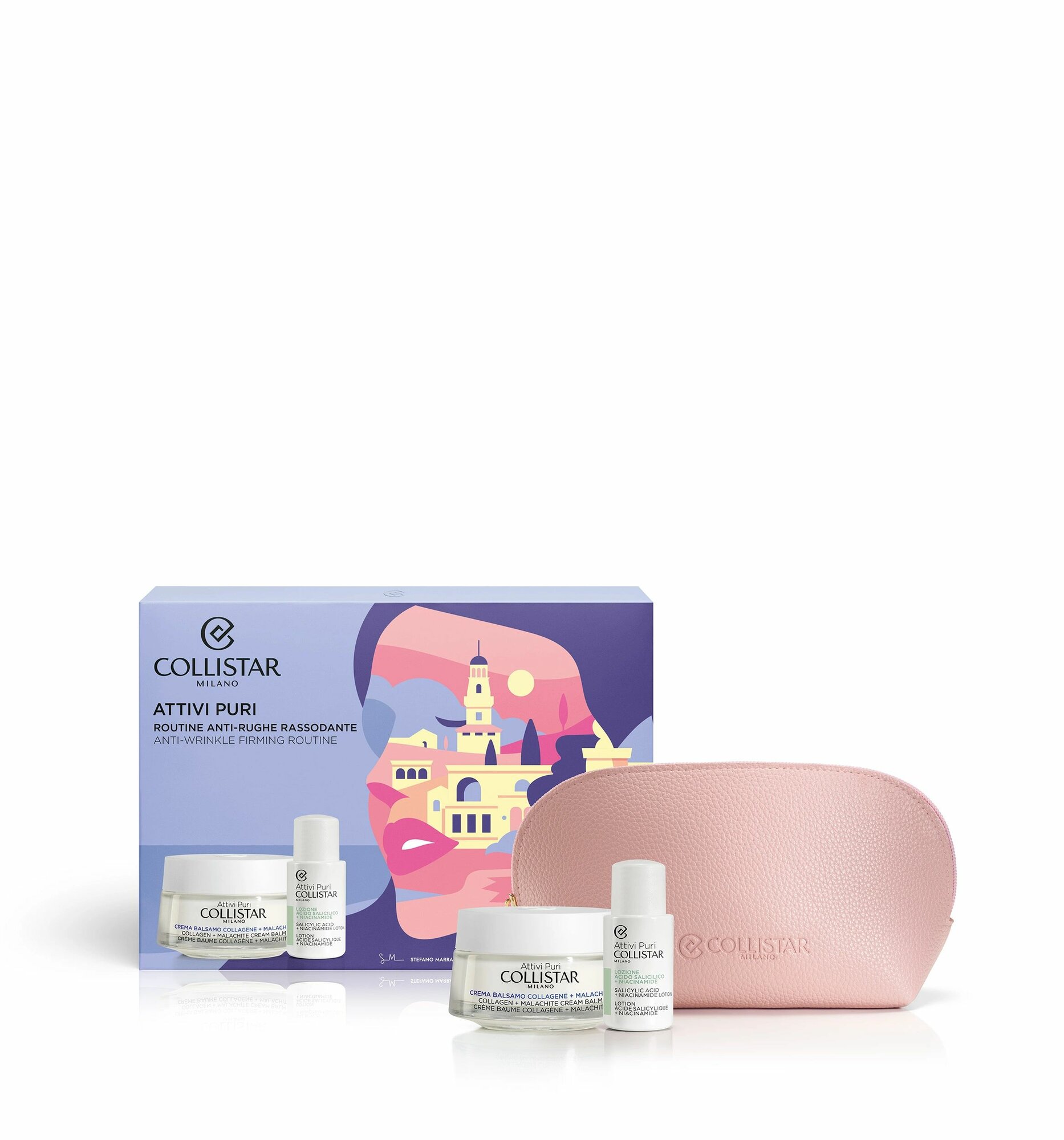 Collistar - Набор: Крем-бальзам с коллагеном и малахитом 50 мл + Лосьон для лица себонормализующий 15 мл + Косметичка