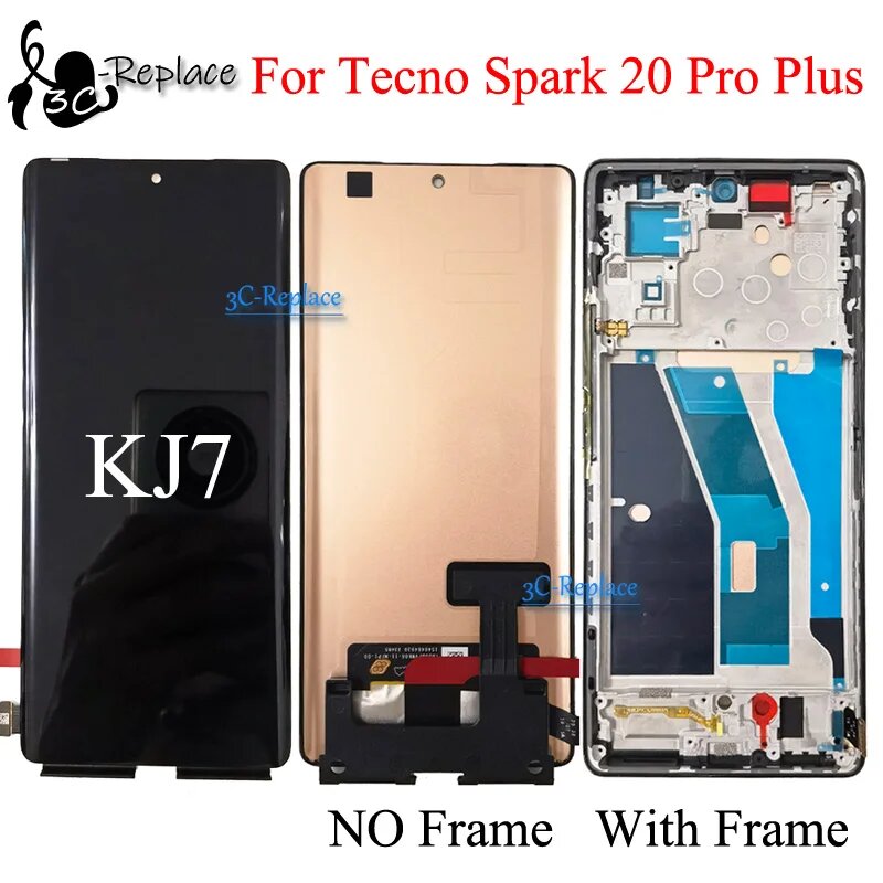 Amoled/TFT 6,78 дюйма для Tecno Spark 20 Pro Plus + KJ7 ЖК-дисплей, сменный преобразователь сенсорного экрана в сборе/с рамкой TFT Gold With Frame