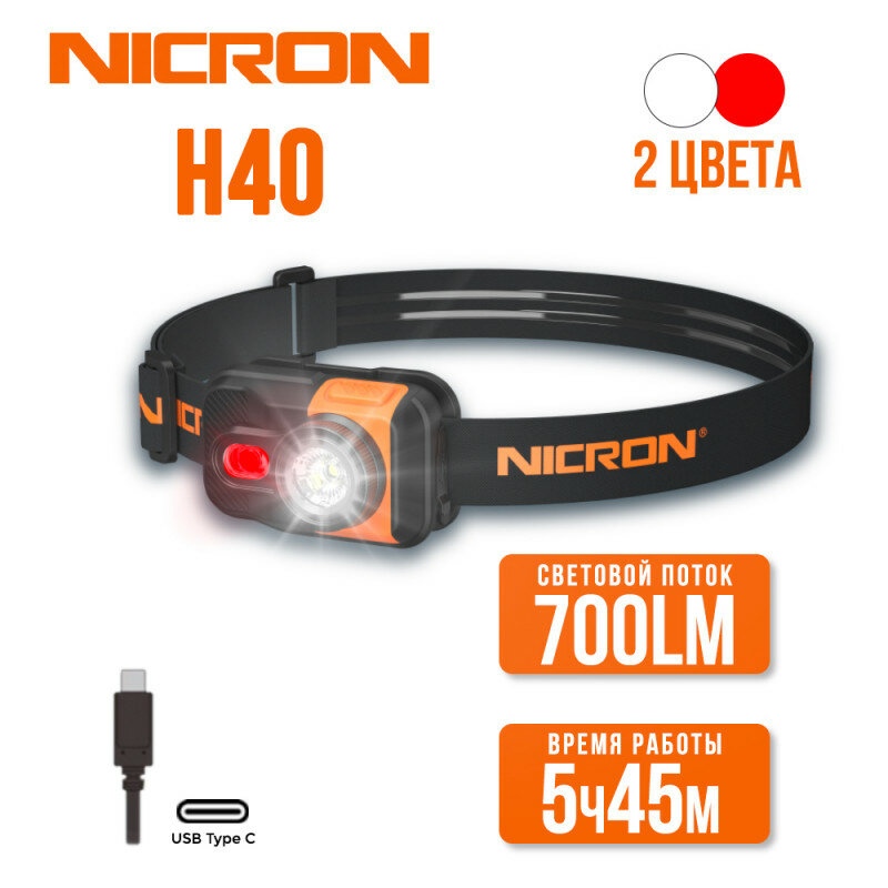 Налобный светодиодный двухлучевой фонарь NICRON H40