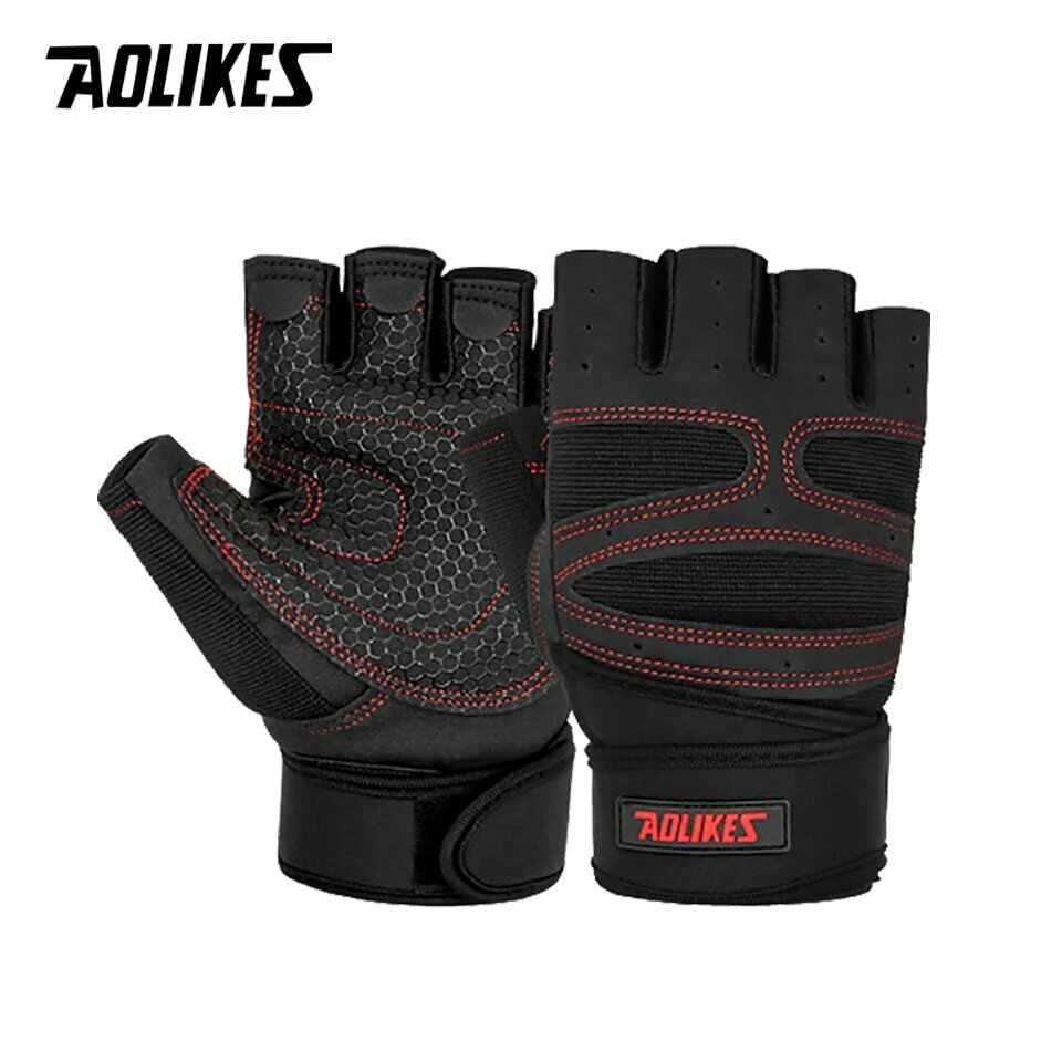 AOLIKES спортивные перчатки для тяжелой атлетики черные/красные Black red, XL