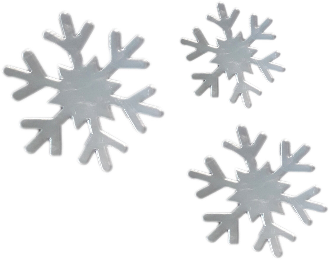 Украшение зеркальное серебряное Снежинки 10 шт. (Набор из 3 шт.)