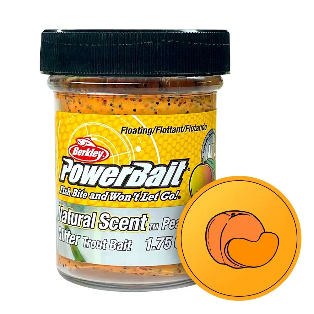 Паста прессованная прикормка Berkley PowerBait Natural Scent Glitter Trout Bait, 50 г, 50 мл, Peach & Pepper