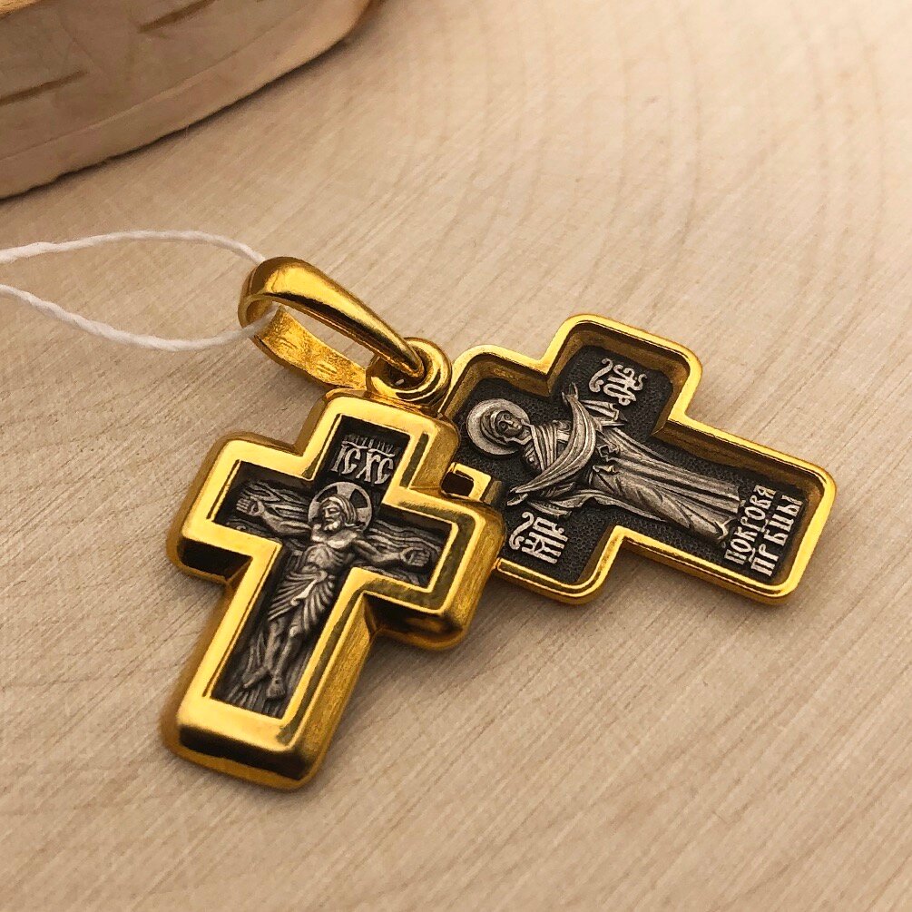 Крестик, серебро, 925 проба, оксидирование, золочение, чернение