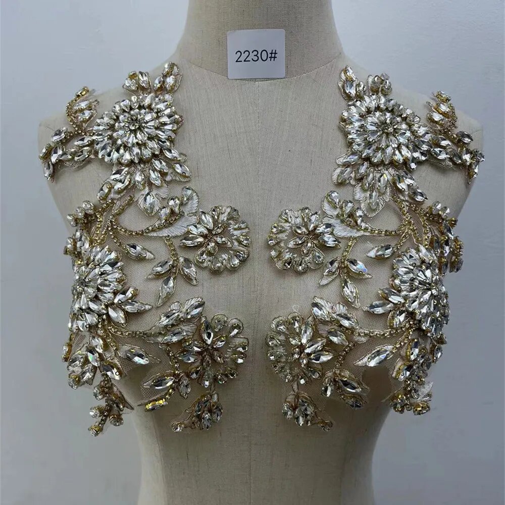 Свадебные нашивки со стразами, gold thread silver