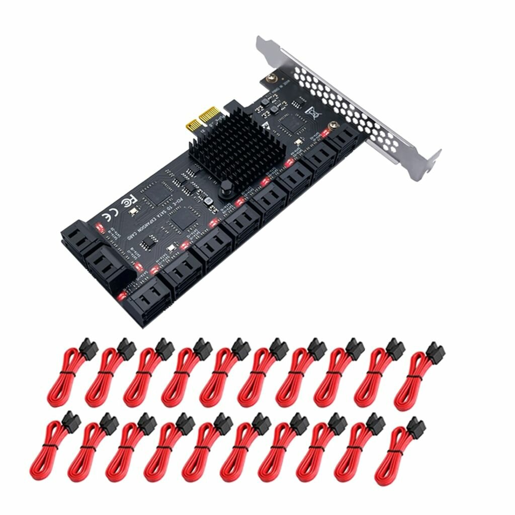 Карта PCIe SATA на 20 портов с кабелями 6 Гбит/с MyPads