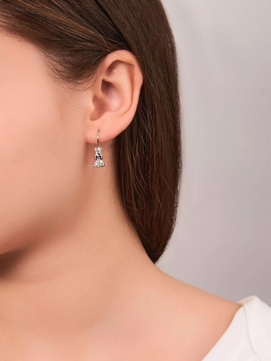 Серьги пусеты, серебро, 925 проба, родирование, фианит