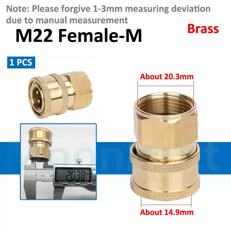Быстроразъёмный адаптер для мойки высокого давления M14 M18 M22 M22 Female-M(Brass)