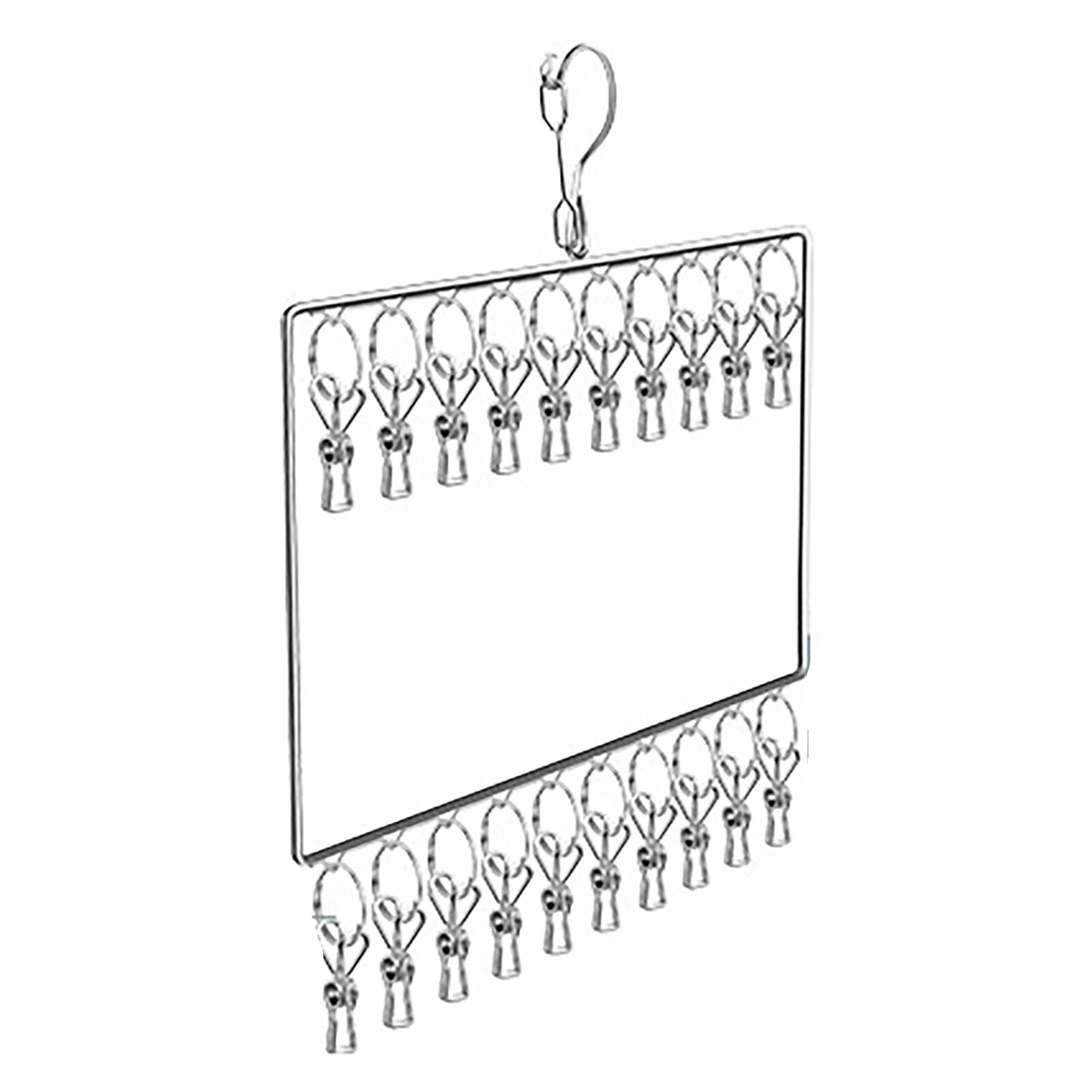 Сушильная стойка для носков из нержавеющей стали, 2 слоя, 20 зажимов для полотенец, подгузников, бюстгальтеров, детской одежды, нижнего белья, шапок, перчаток, прочная, складная