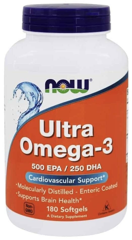 NOW Foods Ultra Omega-3 500 EPA / 250 DHA, Ультра Омега-3 500 ЭПК / 250 ДГК 180 гел. капсул