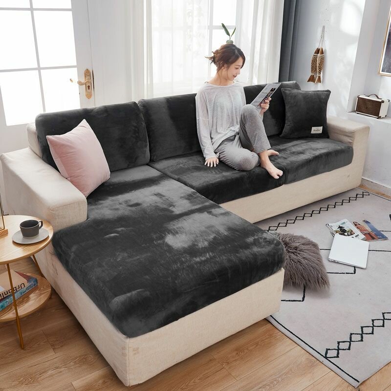 Эластичные бархатные чехлы для диванных подушек для гостиной Моющийся съемный чехол для защиты мебели,165,95, синий