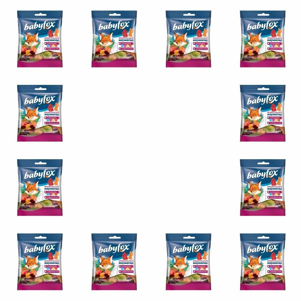 BabyFox Мармелад жевательный, с соком ягод и фруктов, c витаминами, 30 г - 12 шт