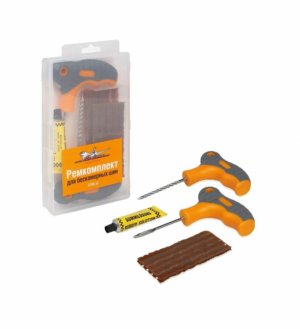 Набор для ремонта бескамерных шин AIRLINE ATRK-3 (шило, игла, клей-активатор, 5 жгутов)