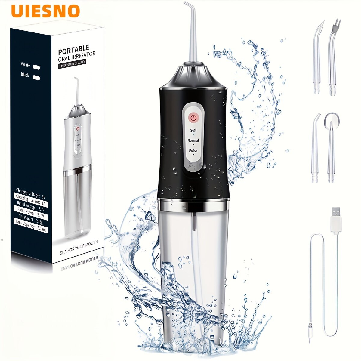 Портативный электрический ирригатор для полости рта, USB-зарядка, литий-ионный аккумулятор 800 мАч, без запаха, 4 насадки, модель A10