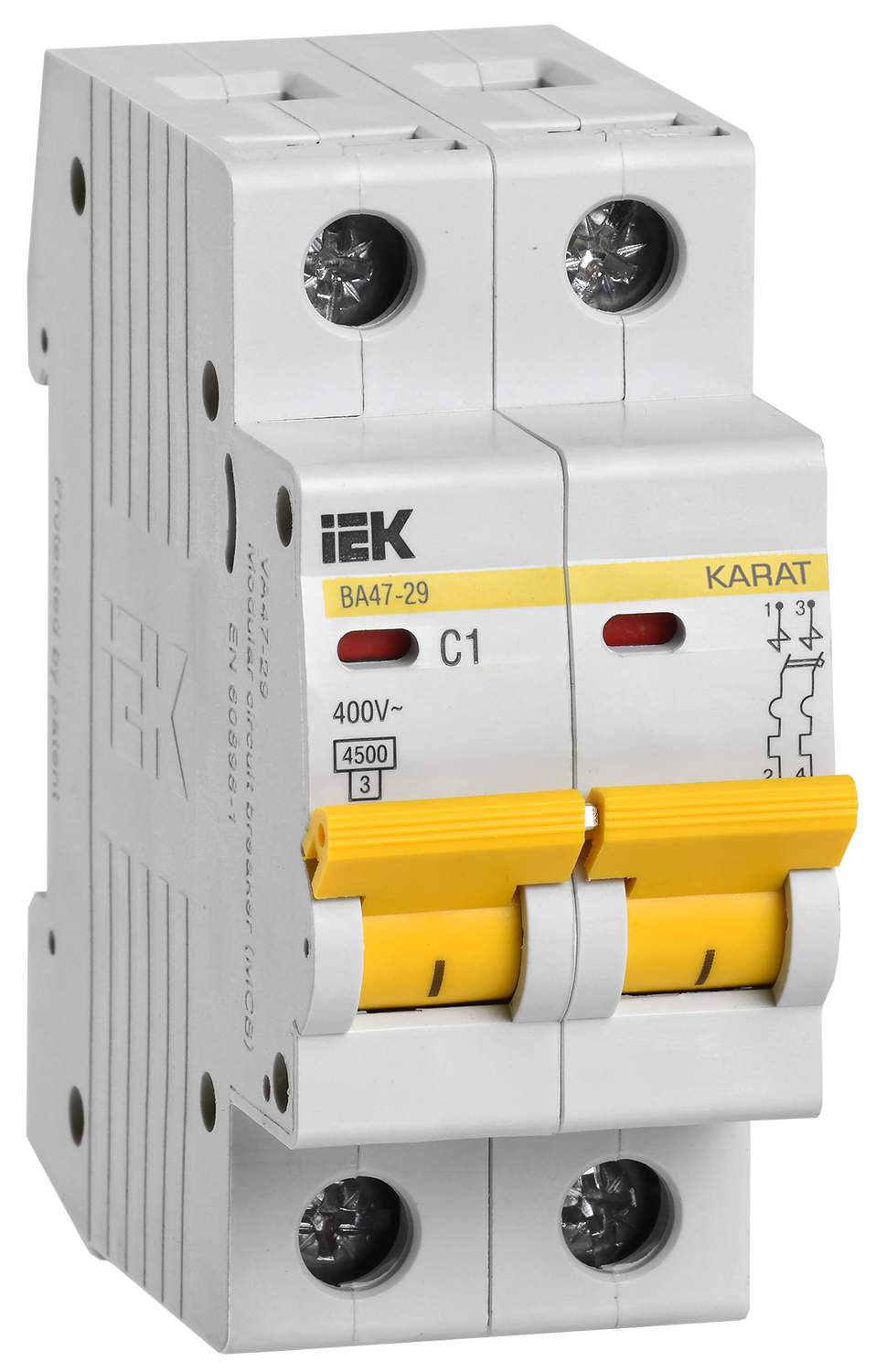 Выключатель автоматический KARAT 1А 2П двухполюсный характеристика B 4,5кА ВА47-29 MVA20-2-001-B IEK