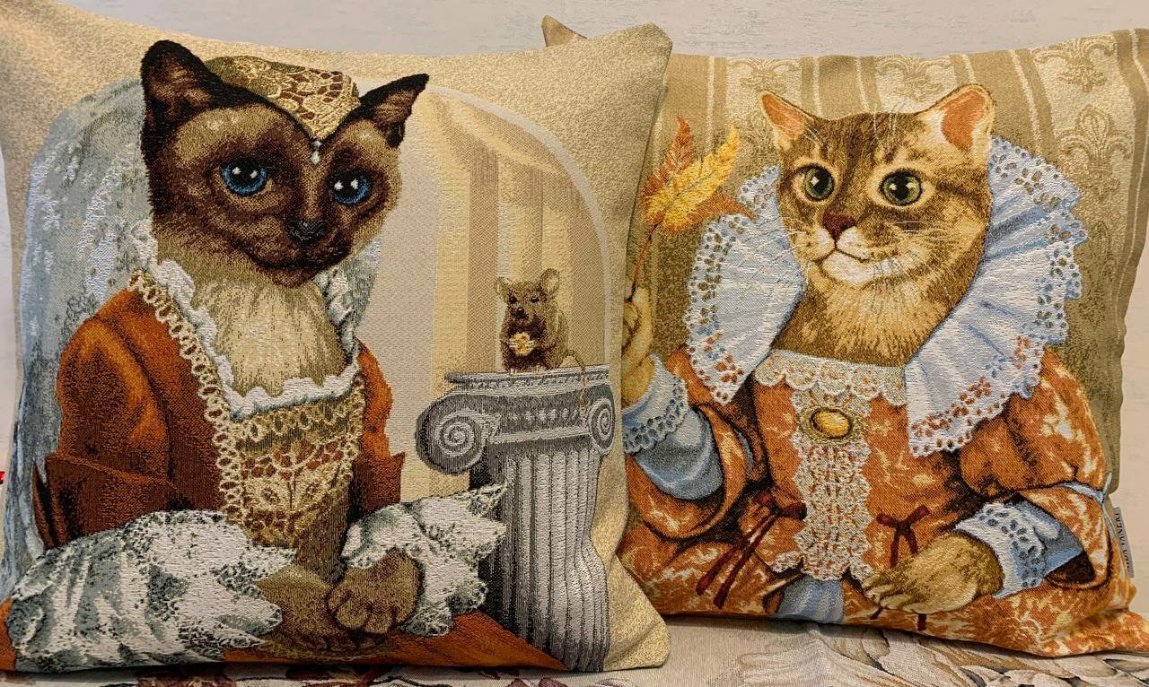 Гобелен, комплект декоративных наволочек из 2-х штук 45х45 см / "Коты аристократы. Подружки"
