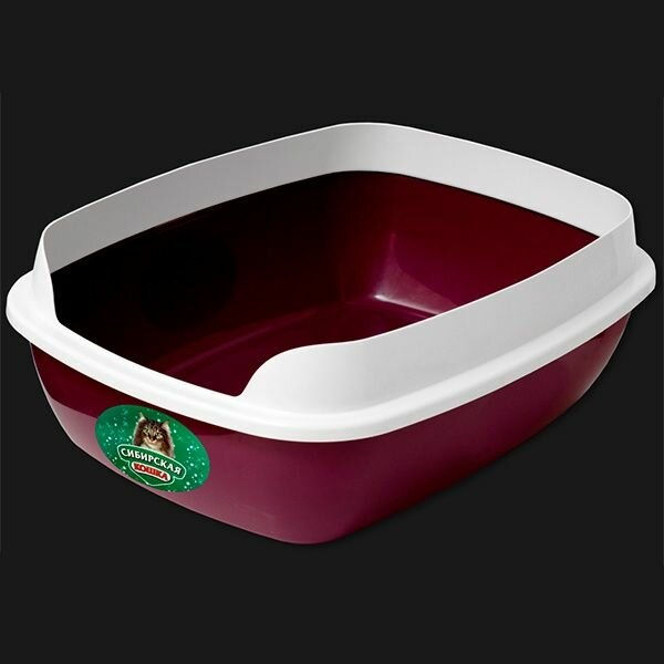 Туалет для кошек Сибирская кошка "Альбус", с бортиком, 50х38х17 см, цвет Малиновый