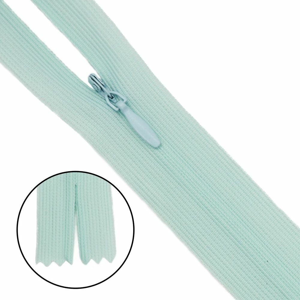 Молния айрис потайная неразъемная т3 50 см нейлон F250 мятный, 10 шт